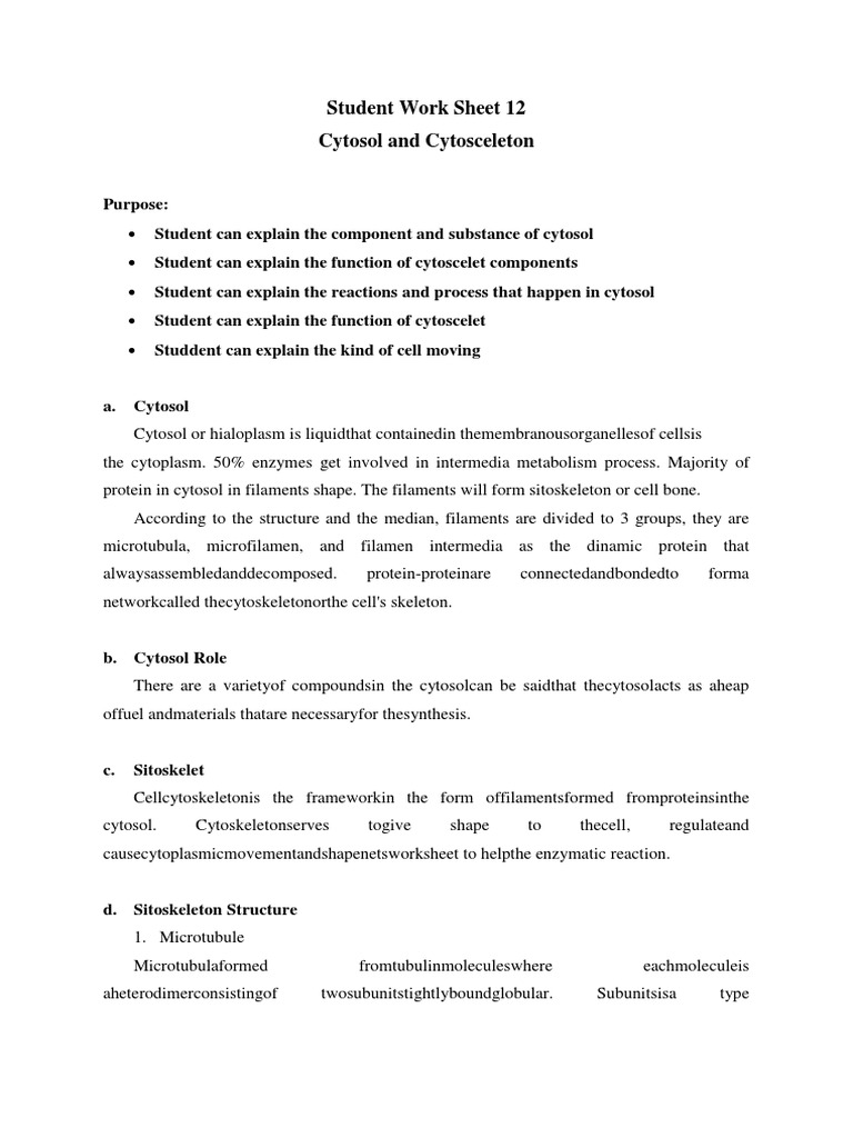 Student Work Sheet 12 Kel 6 | PDF | Cytoskeleton | Actin