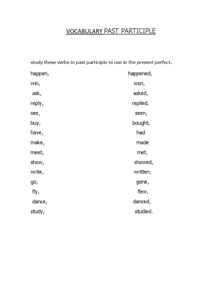 Past Participle Vocabulary List | PDF