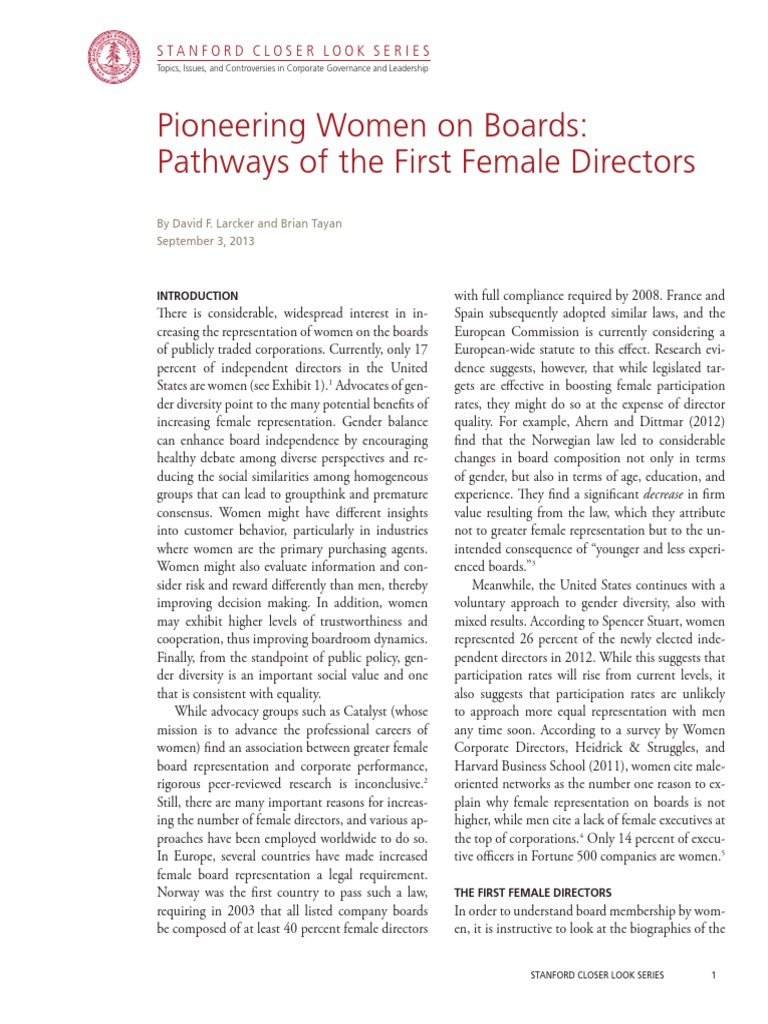 Pioneering Women On Boards: Pathways of The First Female Directors ...