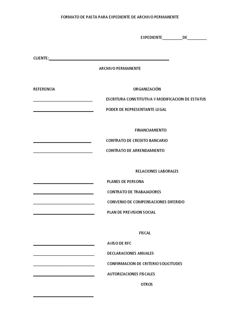 Formato de Pasta para Expediente de Archivo Permanente | PDF | Derecho
