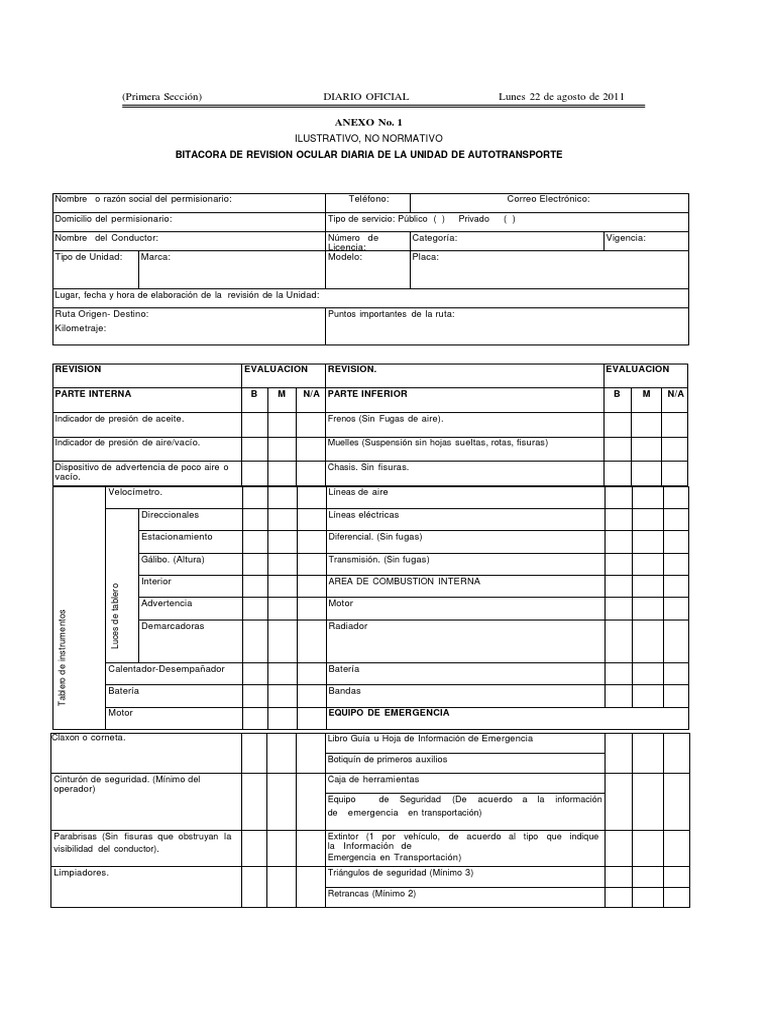 Formato Revision Diaria Vehiculos
