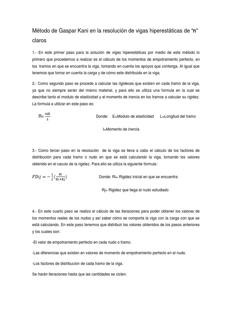 Método de Gaspar Kani en La Resolución de Vigas Hiperestáticas de | PDF