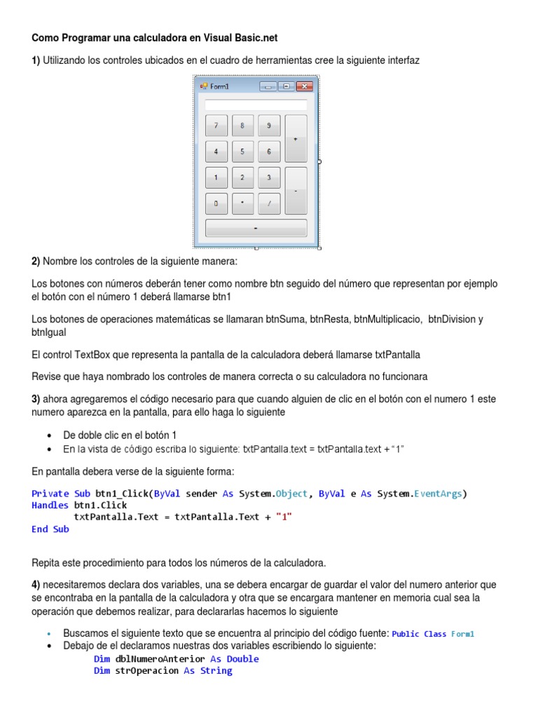 Como Programar Una Calculadora en Visual Basic | PDF