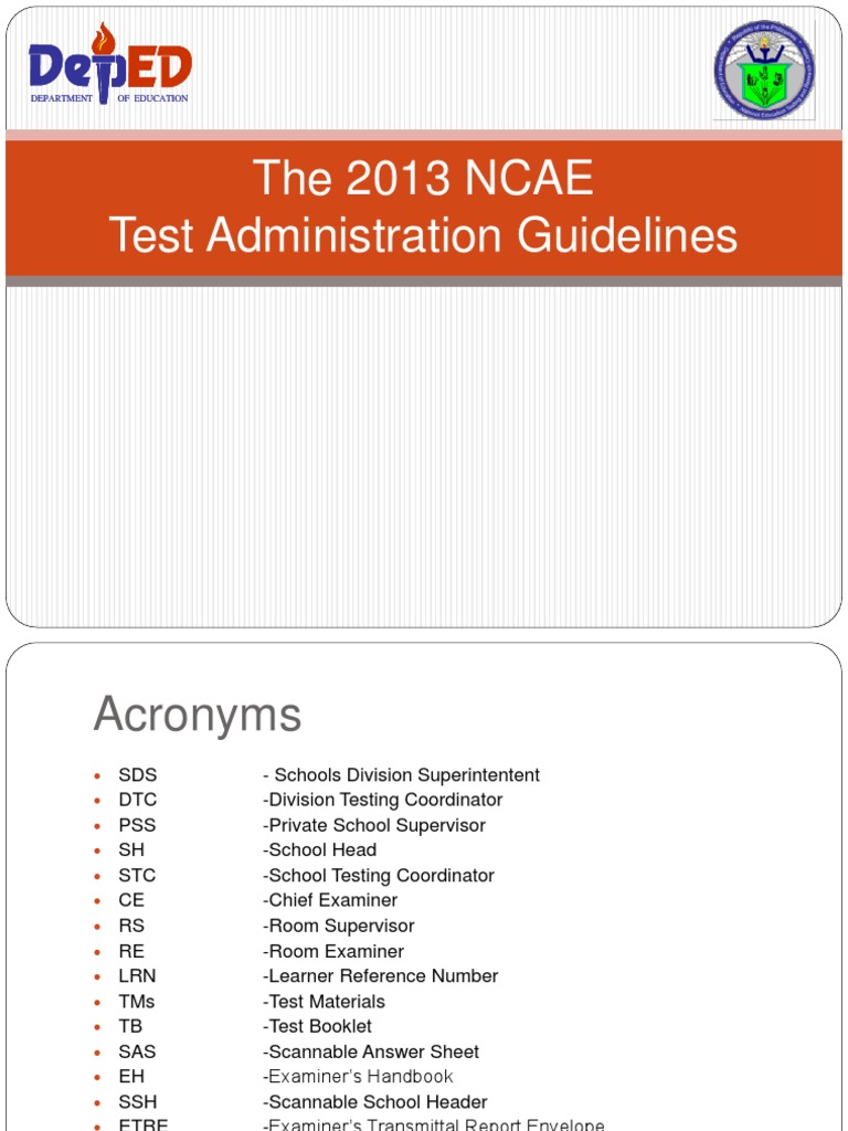 2 - 2013 NCAE Test Admin Guidelines-Dr. Fernandez | PDF | Ellipsis ...