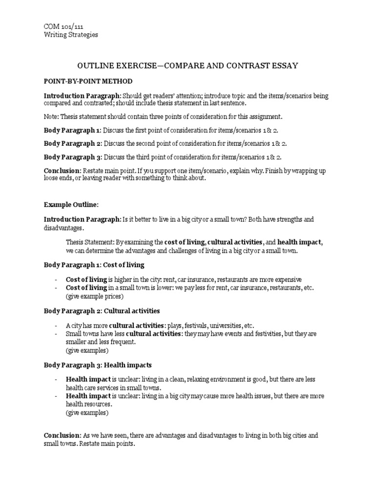Compare and Contrast Outline Example | PDF