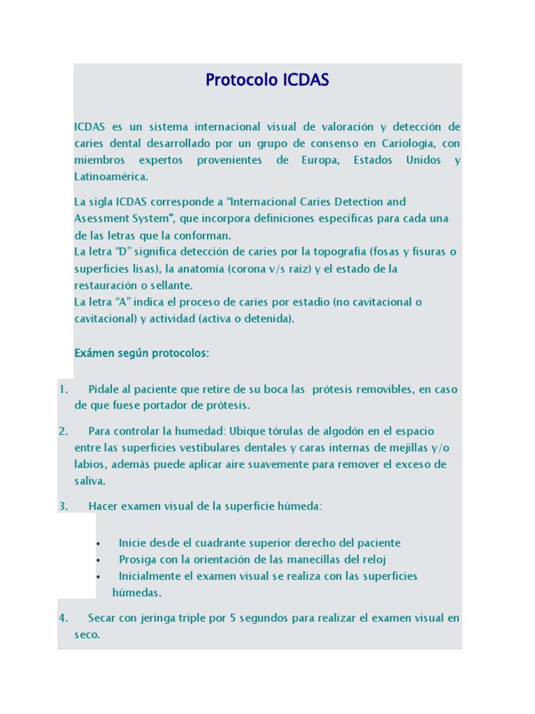 Protocolo ICDAS | PDF | Diente humano | Esmalte de dientes