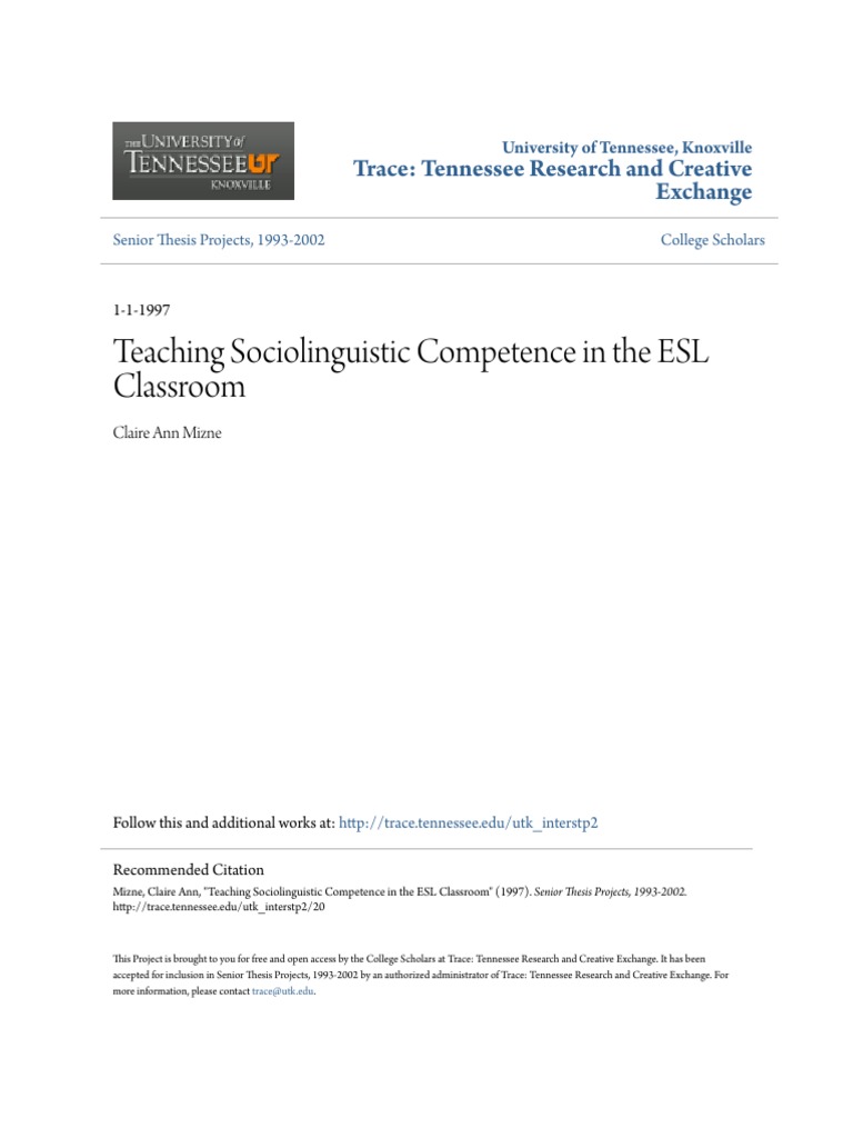 Teaching Sociolinguistic Competence in The ESL Classroom | PDF | Second ...