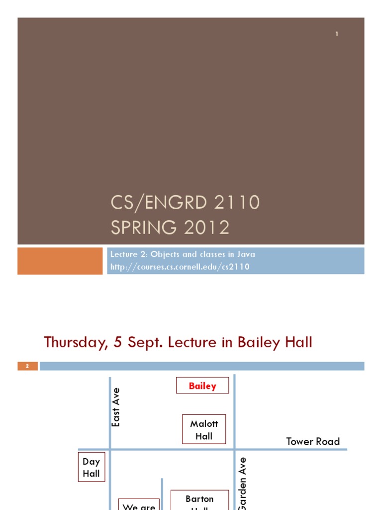 Cs Engrd 2110 Spring 2012 Lecture 2 Objects And Classes In Java Pdf Class Computer