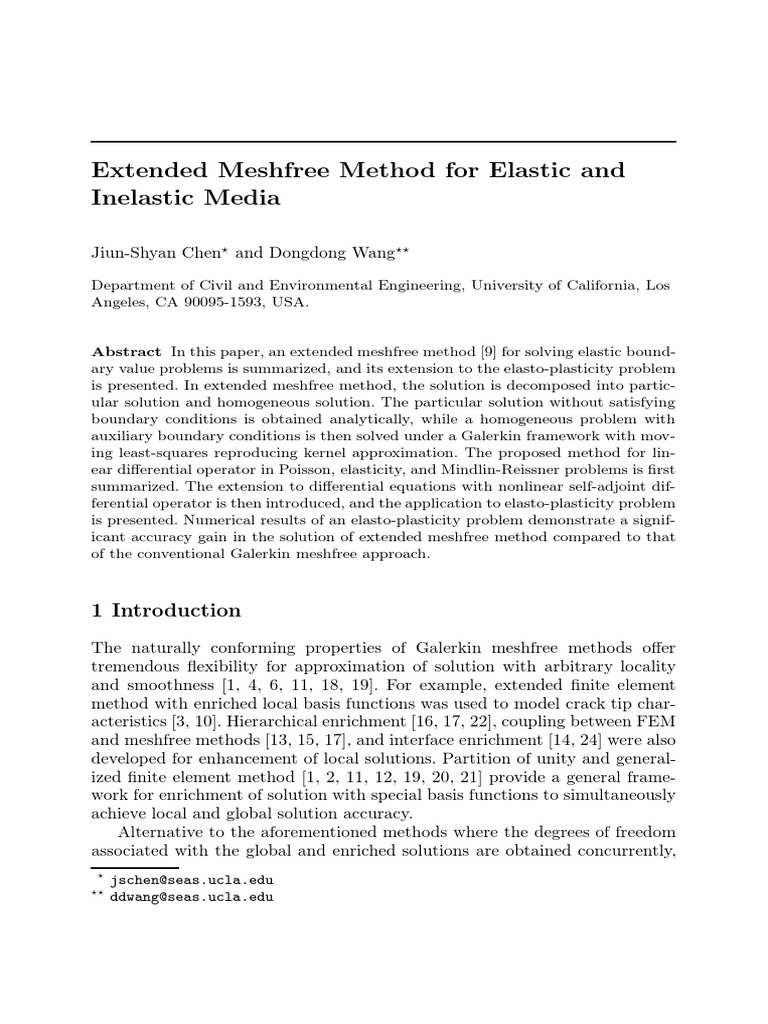 Extended Meshfree Method For Elastic and Inelastic Media | PDF | Numerical Analysis | Partial ...
