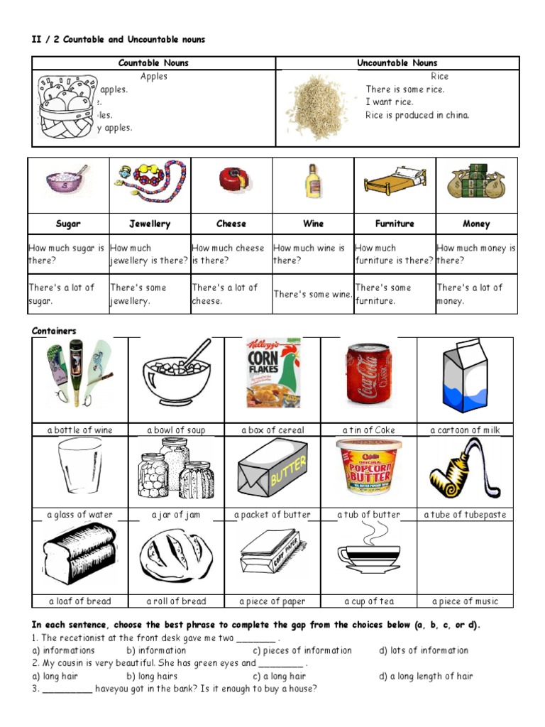 Five Exercises To Practise Countable And Uncountable Nouns Games To