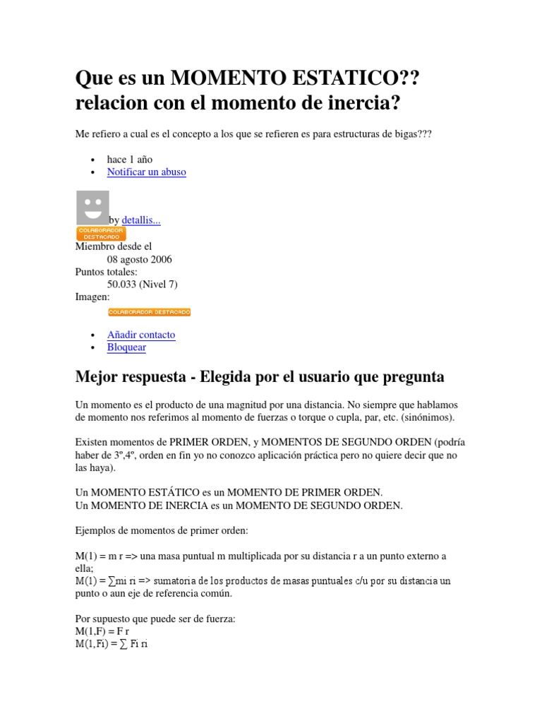 Definición y Ejemplos de Momento Estático | PDF | Integral | Mecanica ...