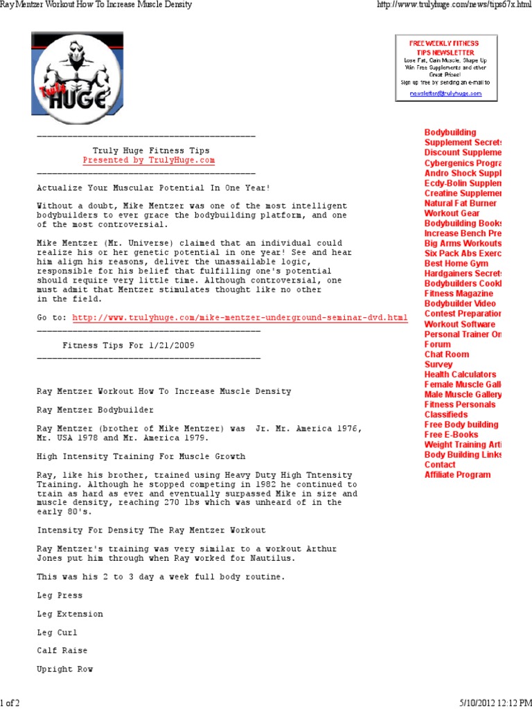 Ray Mentzer Workout How To Increase Muscle Density | PDF | Physical ...