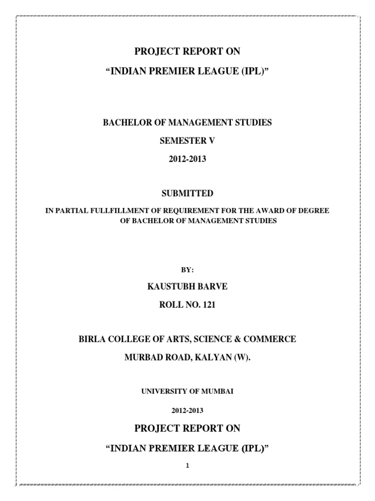 Project Report On "Indian Premier League (Ipl) " | PDF | Ball And Bat ...