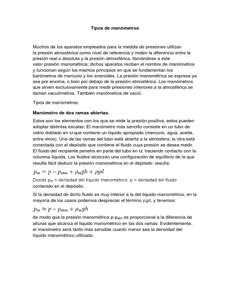 Tipos de manómetros | PDF | Medida de presión | Física