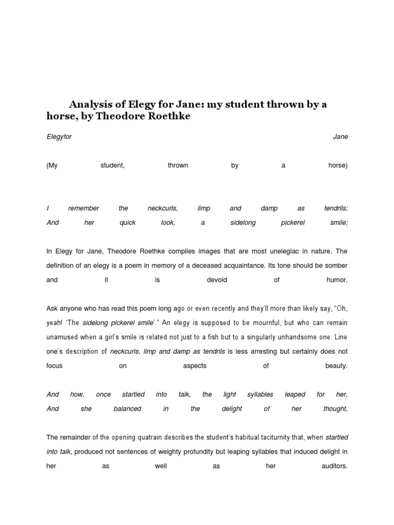 Analysis of Roethke's Elegy for Jane | PDF | Poetry