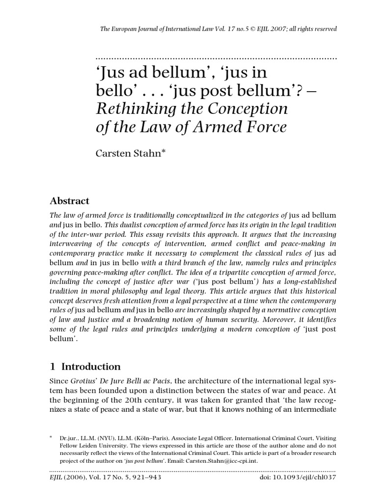 STAHN Jus Ad Bellum, Jus in Bello, Jus Post Bellum | International ...