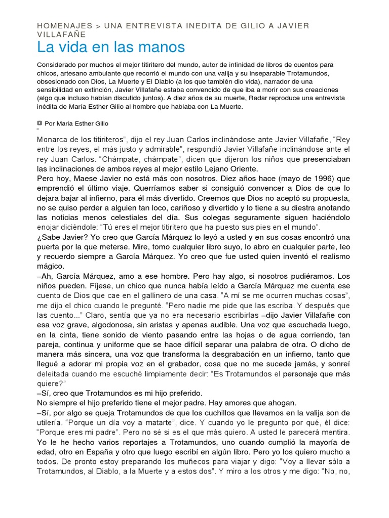 Entrevista A Javier Villafañe | PDF | Gabriel García Márquez | Marionetas