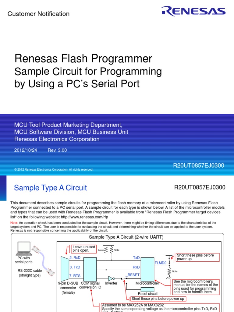Renesas Flash Programmer Sample Circuit For Programming Pc Serial Pdf Pdf Microcontroller