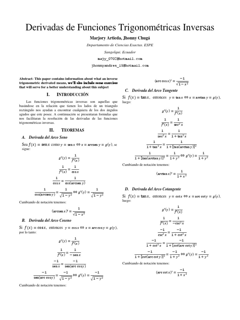 Derivadas Trigonometricas Inversas | PDF | Trigonometría | Derivado