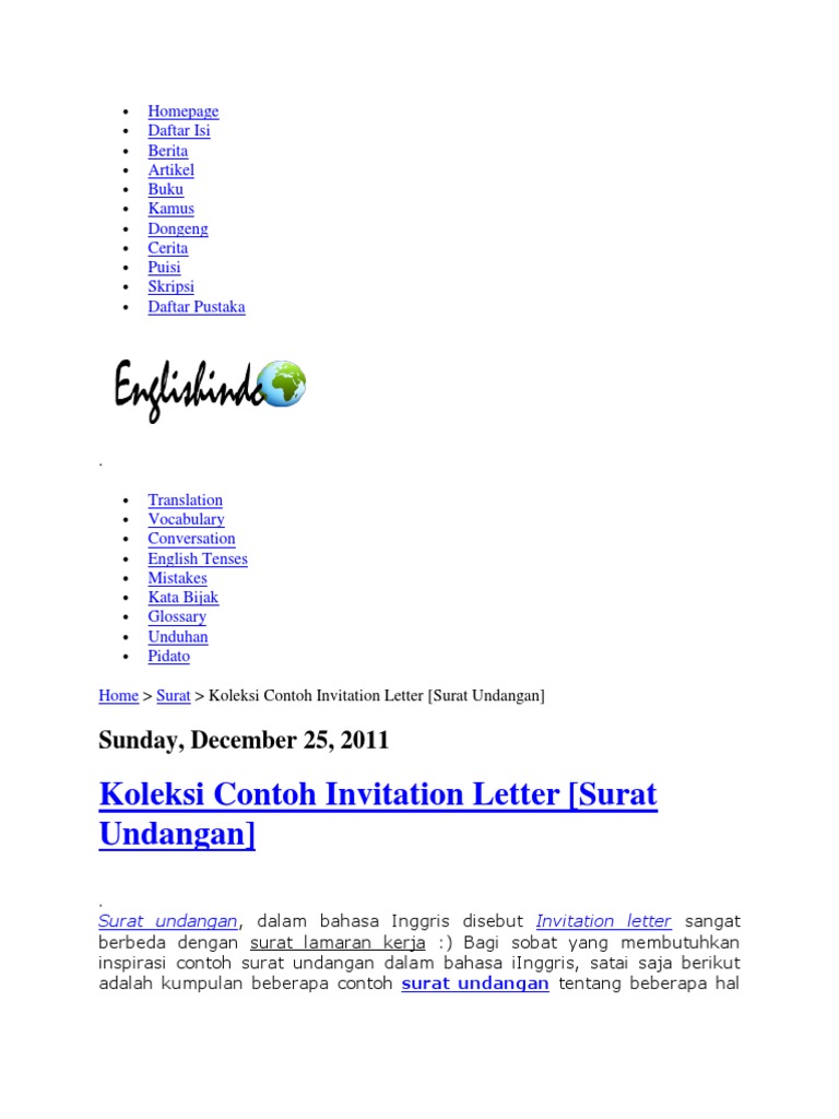 Koleksi Contoh Invitation Letter (Surat Undangan) : Sunday, December 25 ...