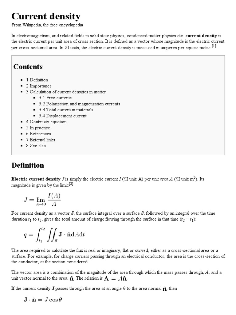 Current Density - Wikipedia, The Free Encyclopedia | PDF | Electric ...