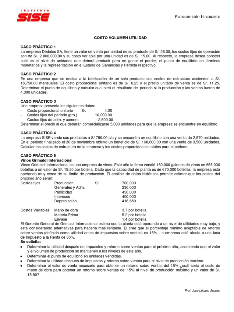 Costo Volumen Utilidad - Ejercicios | PDF | Beneficio (economía) | Business