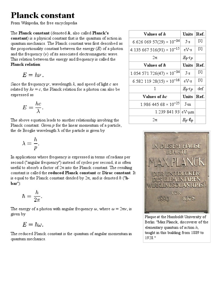 Planck Constant - Wikipedia, The Free Encyclopedia | PDF ...