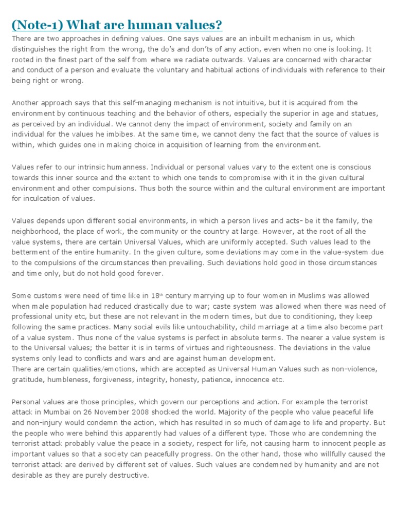 Understanding Human Values and Ethics | PDF | Value (Ethics) | Self