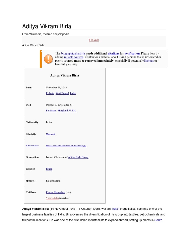 Biography of Aditya Birla | PDF | Business