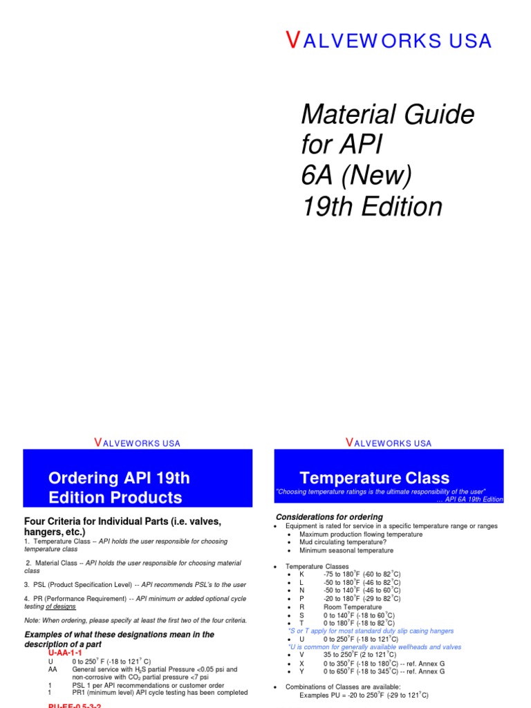 Material Guide For API 6A (New) 19th Edition: Alveworks Usa | PDF ...