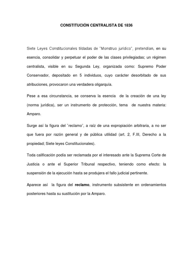 Constitución Centralista de 1836 | PDF