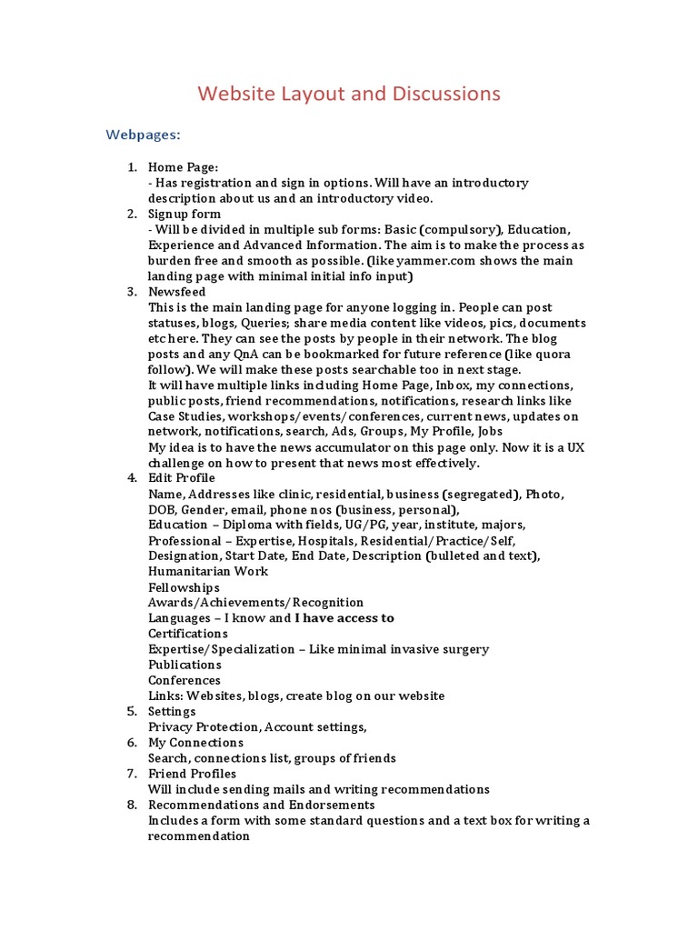 Website Layout and Discussions: Webpages | PDF | Email | Websites