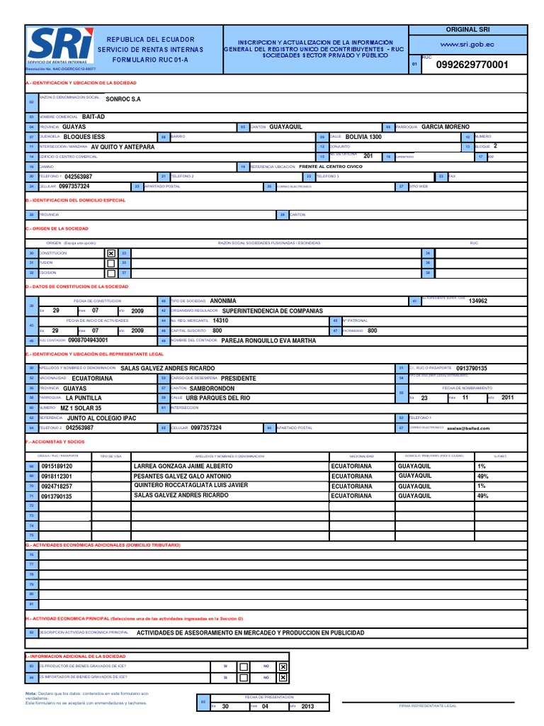 Formulario 01 A | Ecuador | Business | Prueba gratuita de 30 días | Scribd