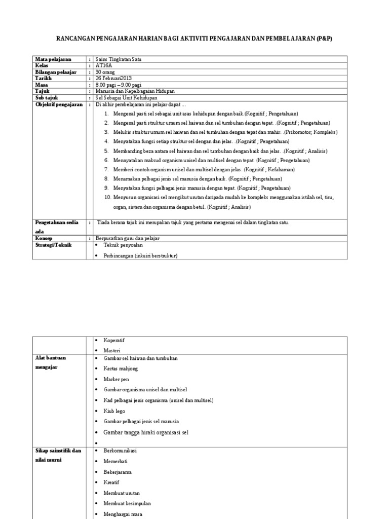 RPH Micro Teaching 1 Sel | PDF