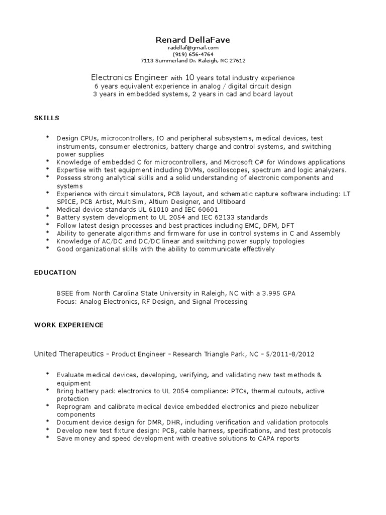 Della Fave Renard Resume | PDF | Microcontroller | Embedded System