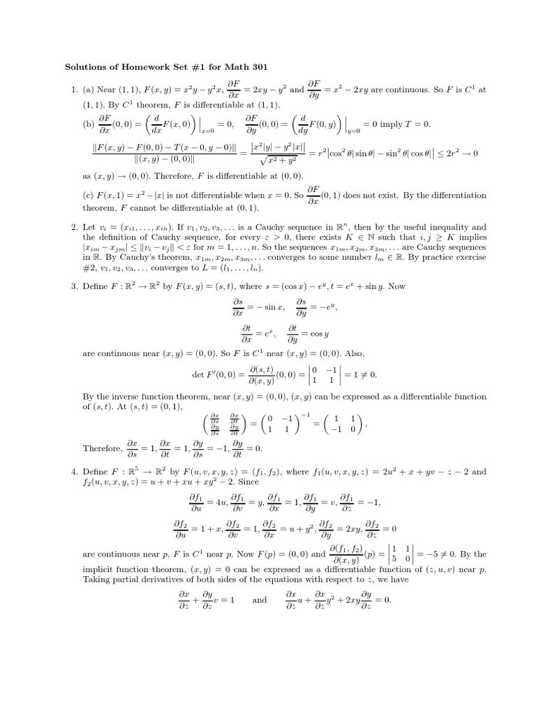 Solutions of Homework Set #1 For Math 301 | PDF | Matrix (Mathematics ...