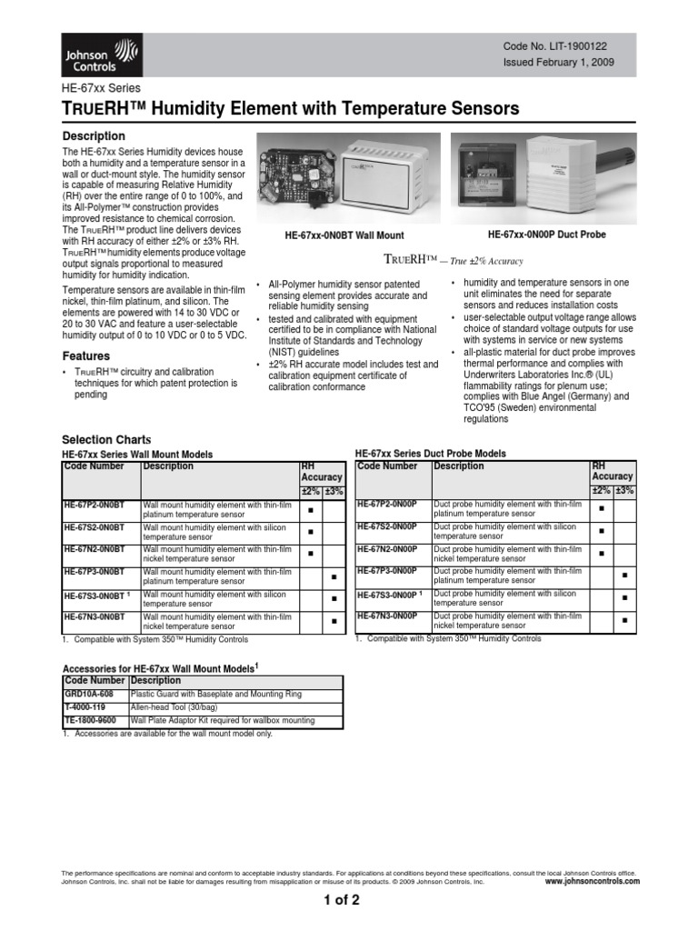 Jhonson Control Humidity | PDF | Calibration | Sensor
