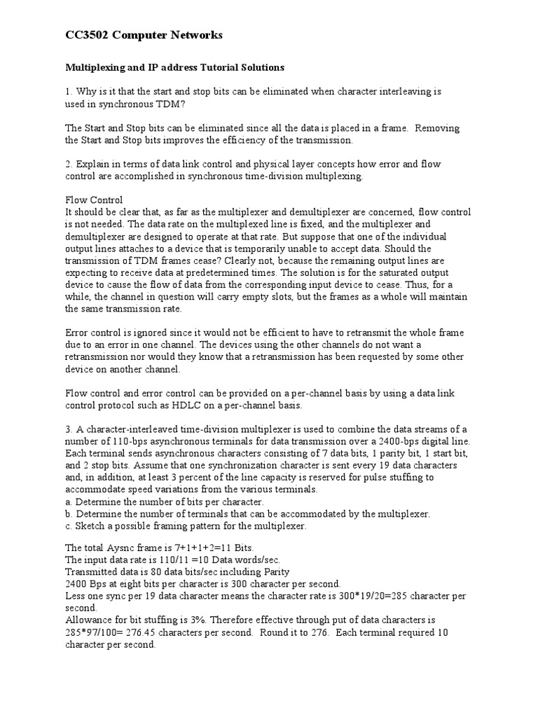 CC3502 Computer Networks: Multiplexing and IP Address Tutorial Solutions | PDF | Ip Address ...