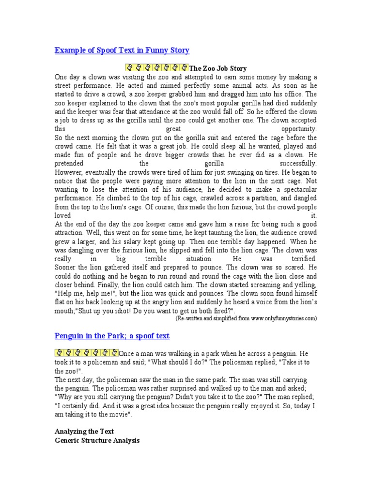 Example of Spoof Text in Funny Story | PDF | Zoo
