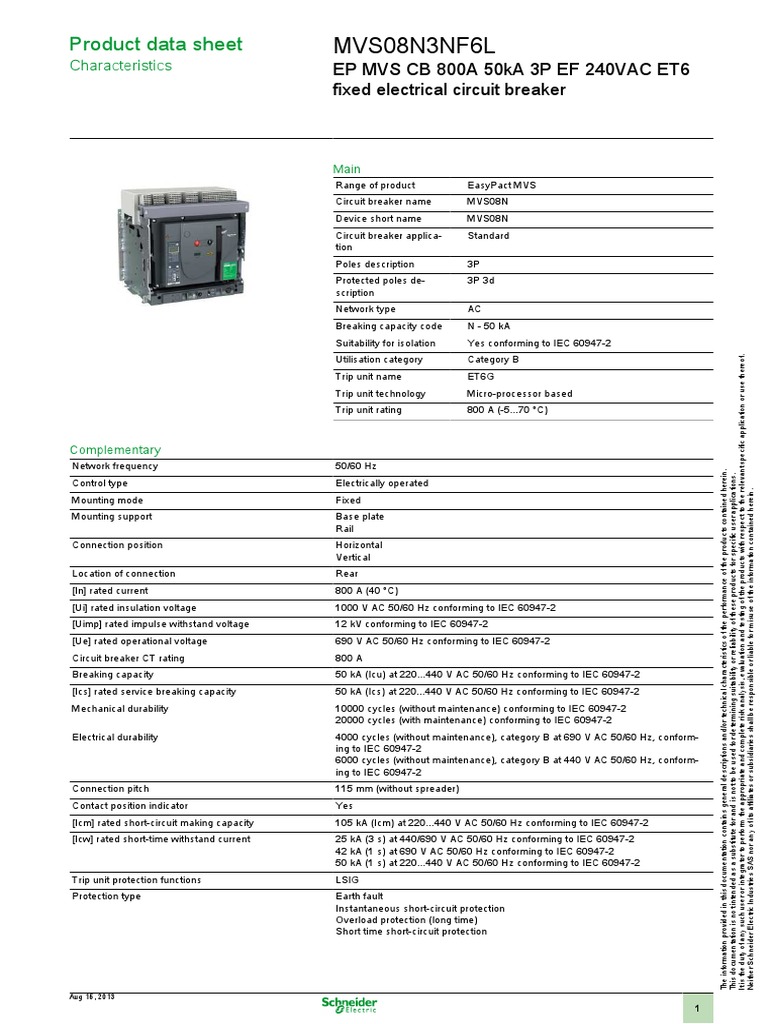 MVS08N Circuit Breaker Specifications | PDF | Manufactured Goods ...