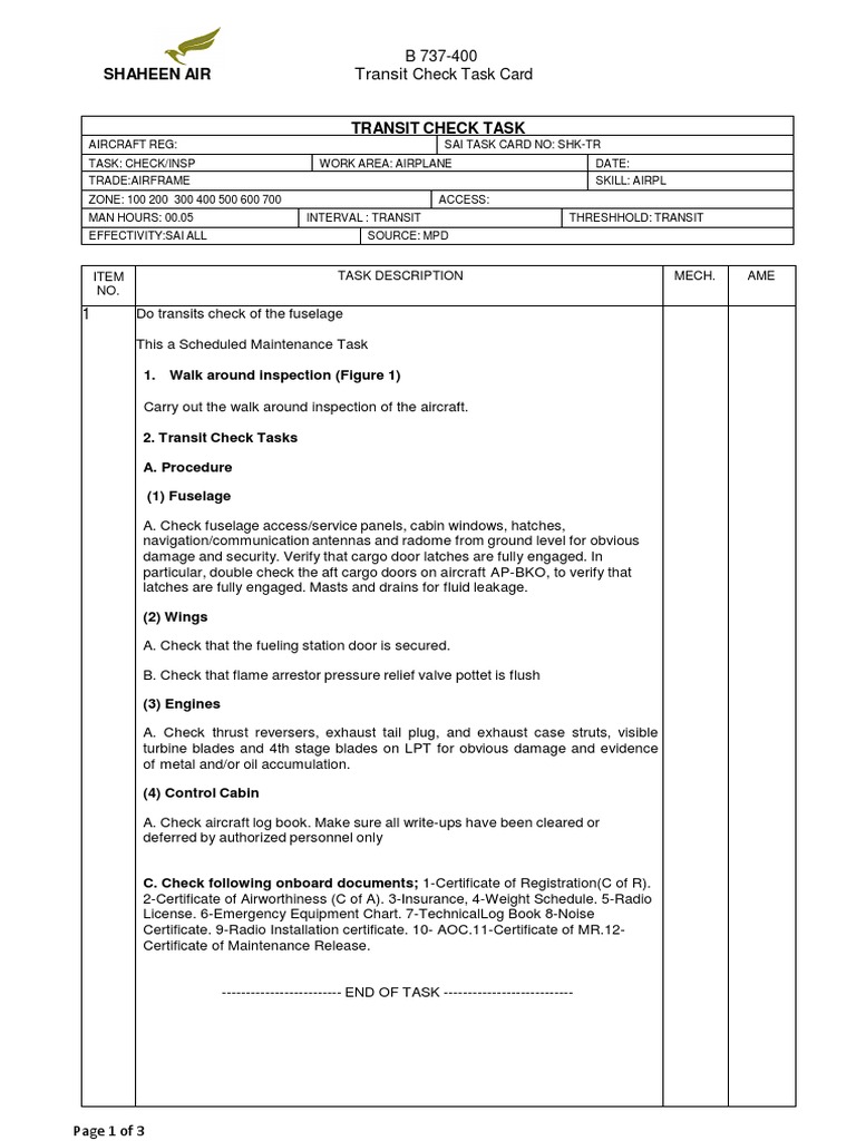 Transit Check Task | PDF | Aircraft | Aerospace