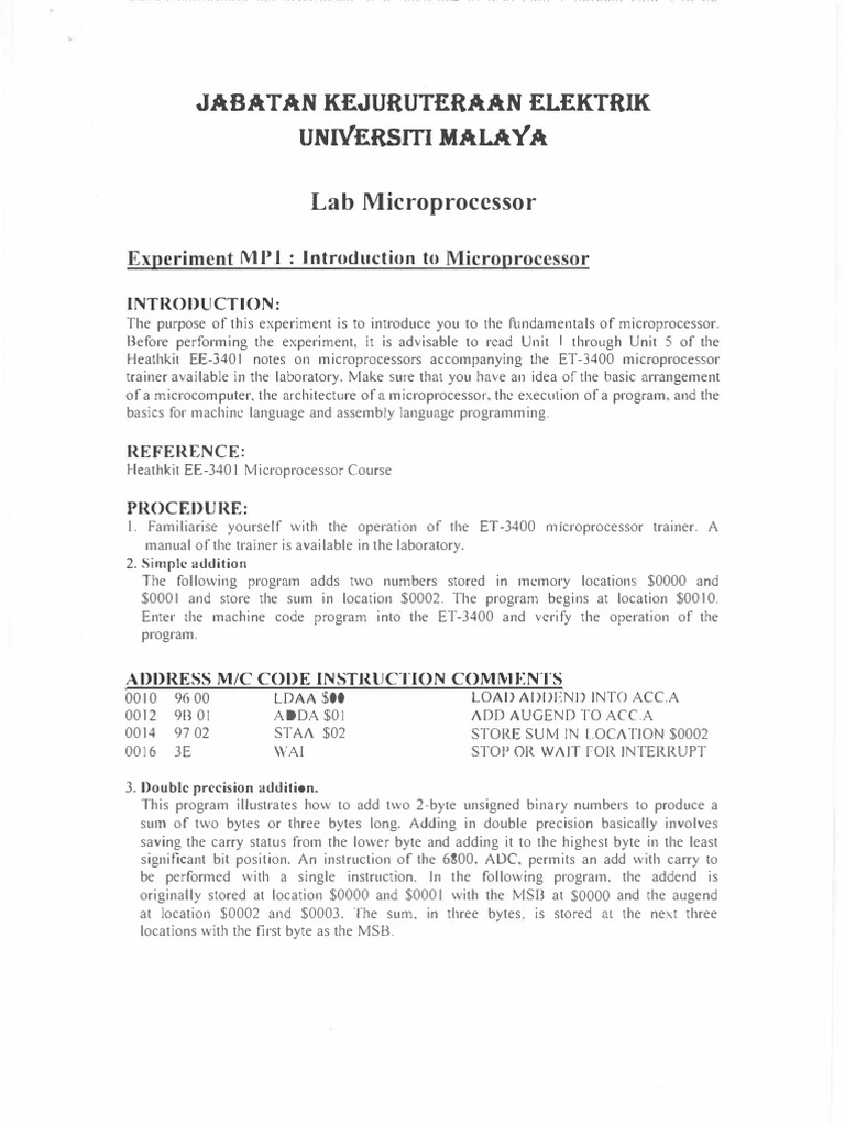 Jabatan Kejurut Raan Elektrik Universm Malaya: Lab Microprocessor | PDF | Multiplication ...