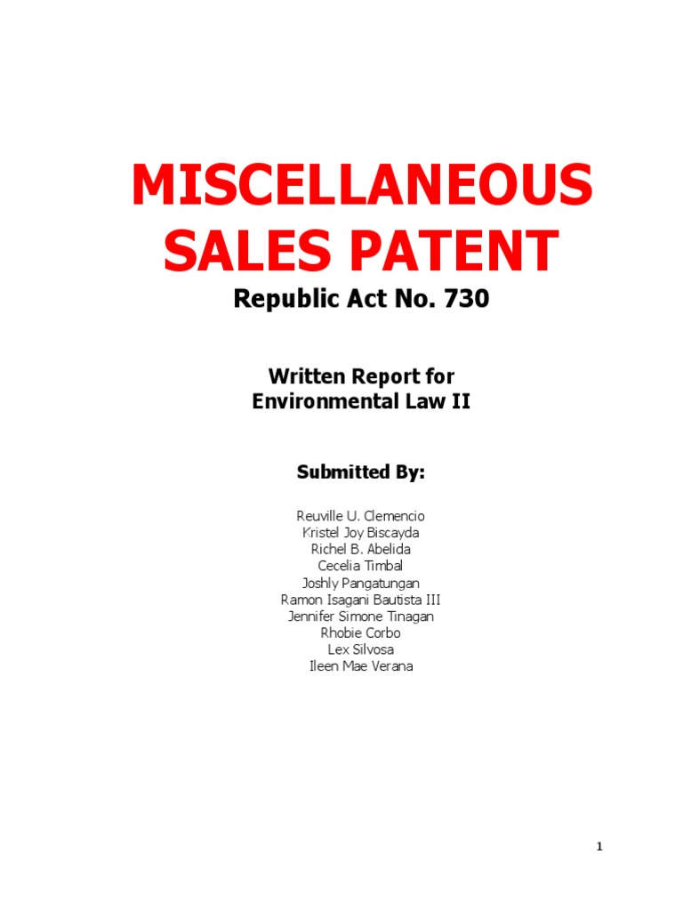 MISCELLANEOUS SALES PATENT - Written Report.docx | Patent | Deed