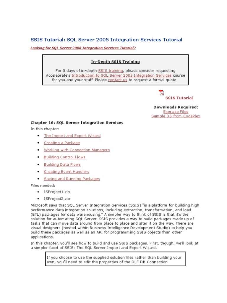 SSIS Tutorial: SQL Server 2005 Integration Services Tutorial | PDF