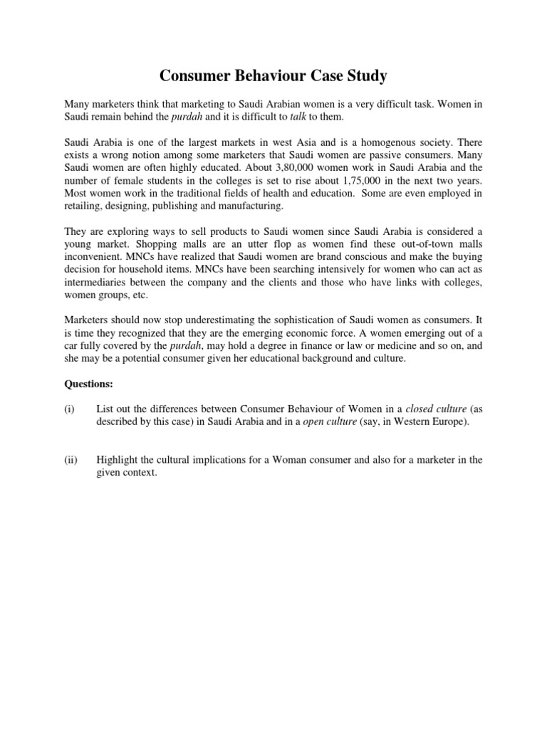 Consumer Behaviour Case Study: Questions | PDF | Consumer Behaviour | Saudi Arabia