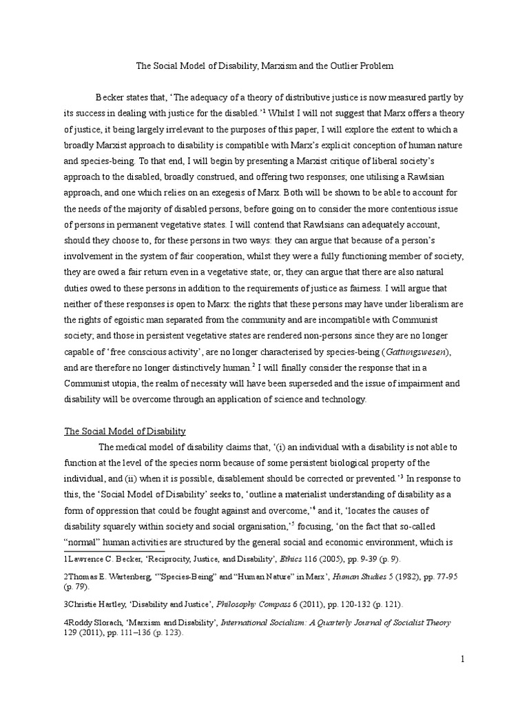 Marxism and the Social Model of Disability | PDF | John Rawls | Karl Marx