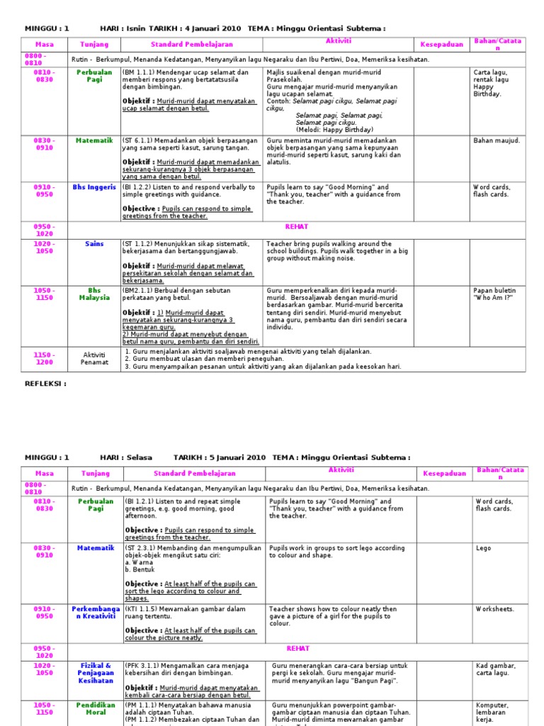 RPH Minggu Orientasi | PDF
