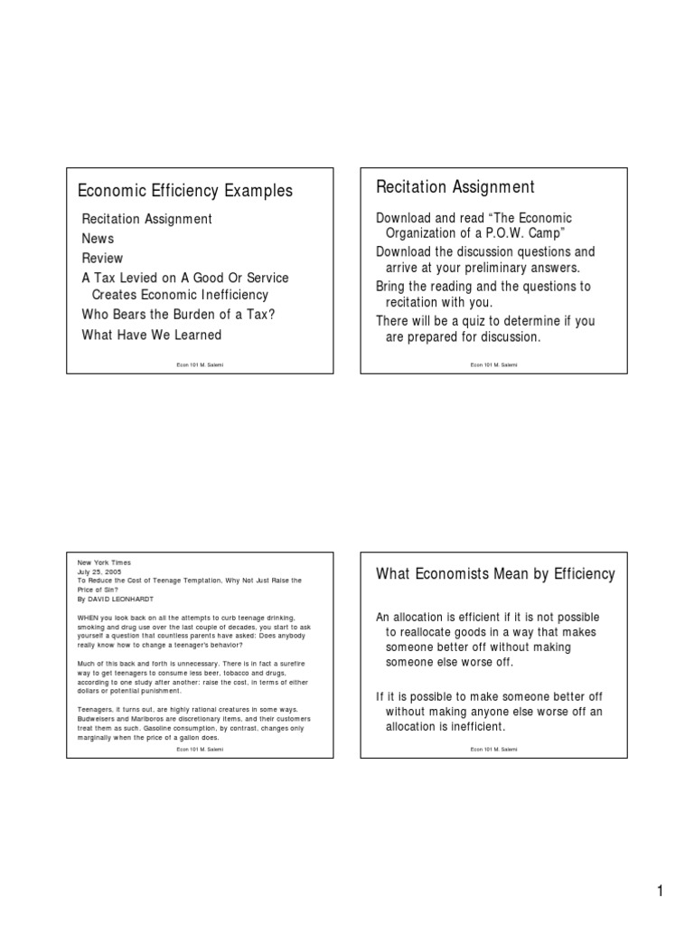 Economic Efficiency Examples Pdf Taxes Prices