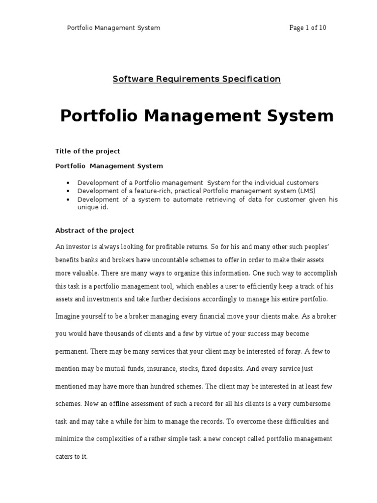 Portfolio Management System Overview | PDF | Investment Management ...