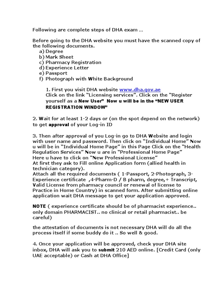 DHA Procedure Information | PDF | Pharmacist | Test (Assessment)